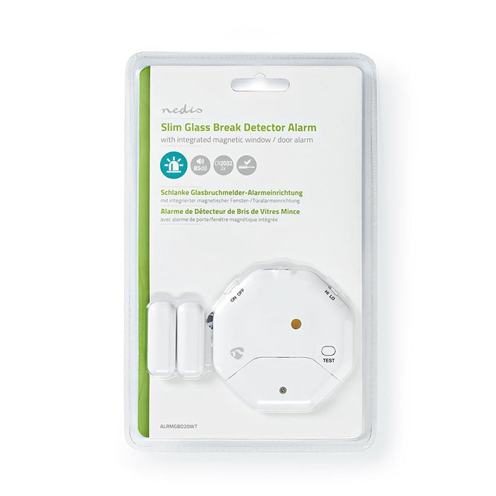 SLIM GLASS BREAK DETECTOR ALARM WITH BUILT-IN SIREN FOR DOORS / WINDOWS ...